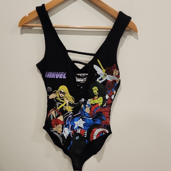 Marvel | Tops | Marvel Black Bodysuit With Strappy Back And Superhero ...